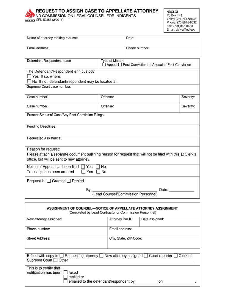 Fillable Online REQUEST TO ASSIGN CASE TO APPELLATE ATTORNEY Fax Email Print - pdfFiller