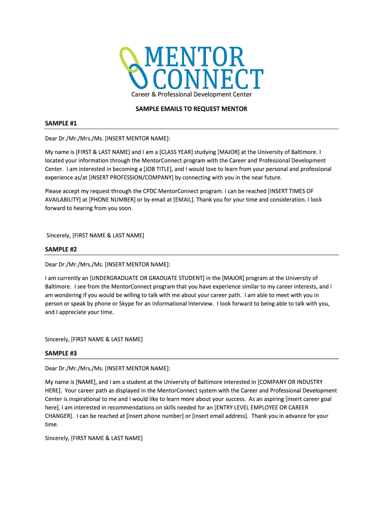 Fillable Online SAMPLE EMAILS TO REQUEST MENTOR Fax Email Print - pdfFiller