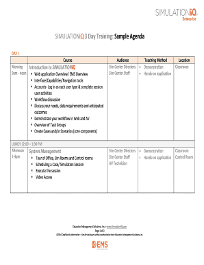 Fillable Online SIMULATIONiQ 3 Day Training: Sample Agenda Fax Email ...
