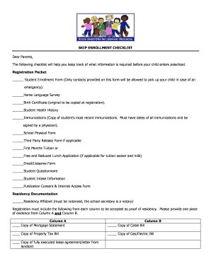 Fillable Online SKIP ENROLLMENT CHECKLIST Fax Email Print - pdfFiller