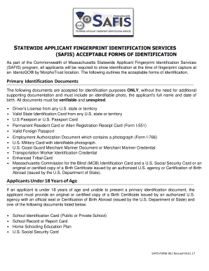 Fillable Online (SAFIS) ACCEPTABLE FORMS OF IDENTIFICATION Fax Email ...