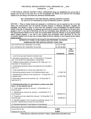 Fillable Online FIRE SPECIAL SERVICE DISTRICT FISCAL ORDINANCE NO Fax ...
