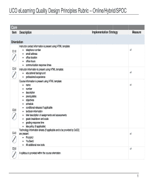 Fillable Online UCO eLearning Quality Design Principles Rubric Online ...