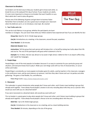 Fillable Online Classroom Ice Breakers Fax Email Print - pdfFiller