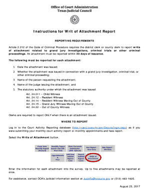 Fillable Online Instructions for Writ of Attachment Report Fax Email ...