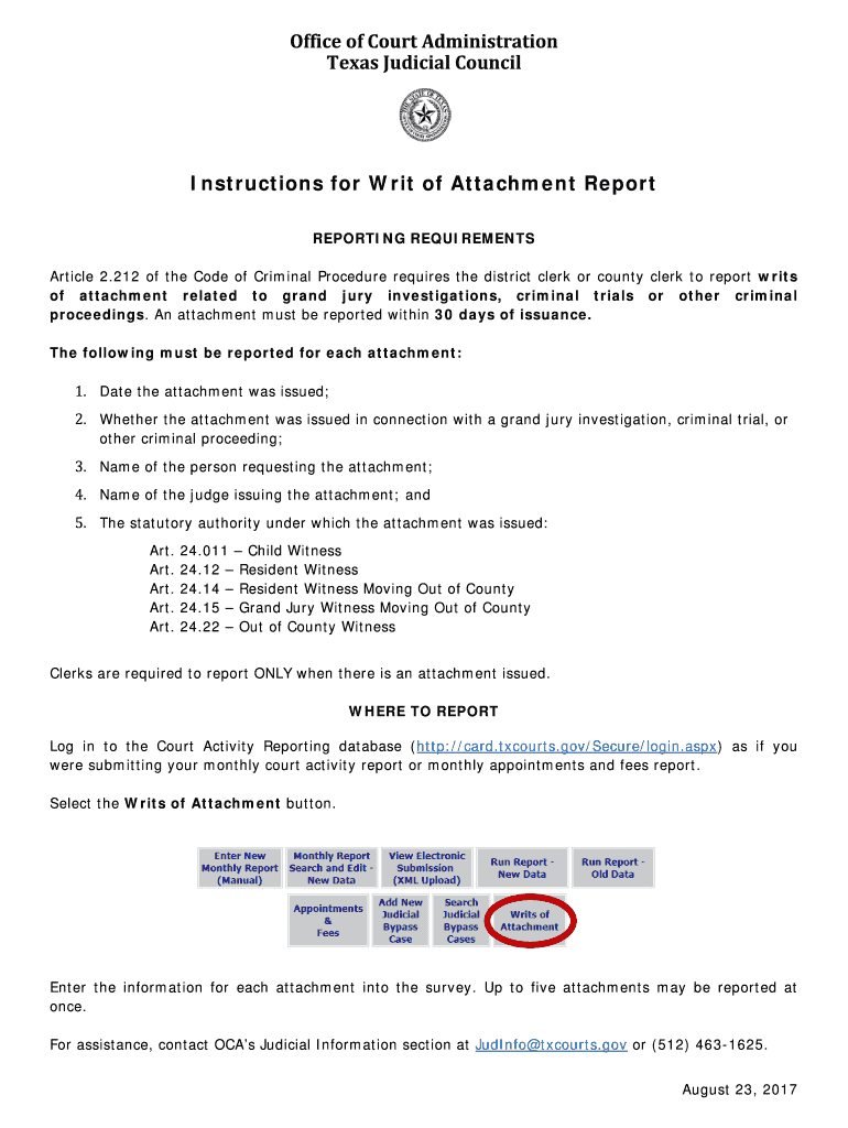 Fillable Online Instructions for Writ of Attachment Report Fax Email ...