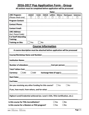 Fillable Online 2016-2017 Pop Application Form - Group Fax Email Print ...