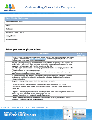 Fillable Online Onboarding Checklist - Template Fax Email Print - pdfFiller