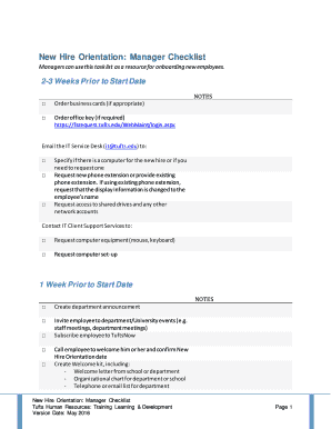 Fillable Online New Hire Orientation: Manager Checklist Fax Email Print ...