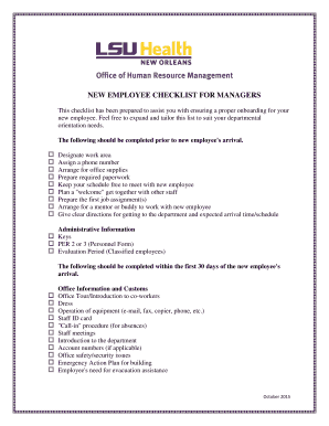 Fillable Online NEW EMPLOYEE CHECKLIST FOR MANAGERS Fax Email Print ...