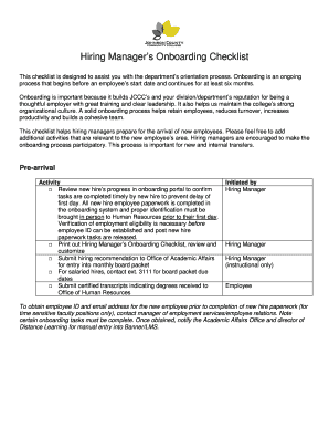 Fillable Online Hiring Managers Onboarding Checklist Fax Email Print ...