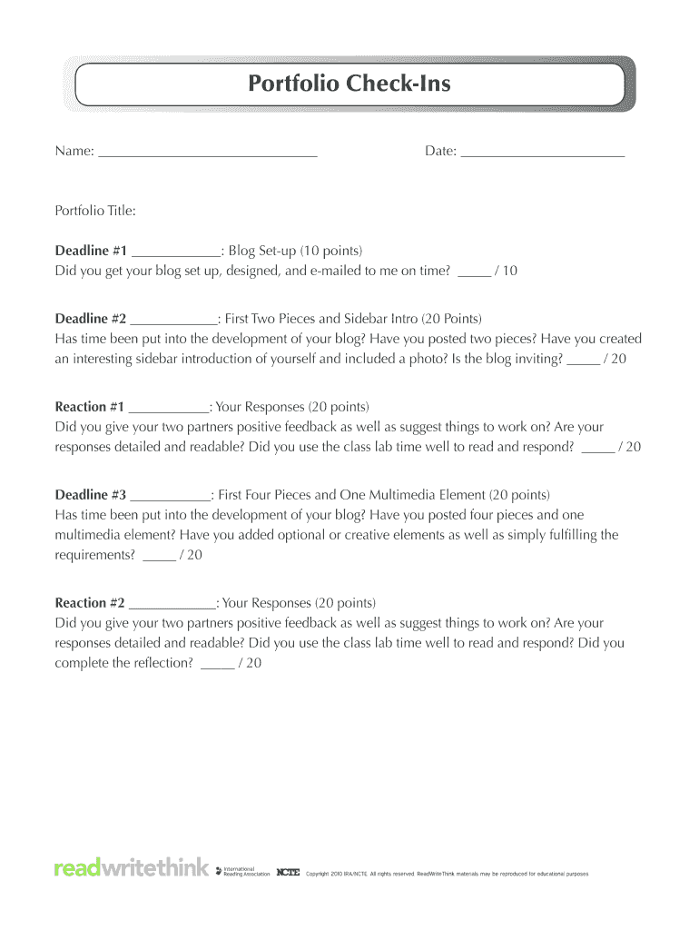 Fillable Online Portfolio Check-Ins Fax Email Print - pdfFiller