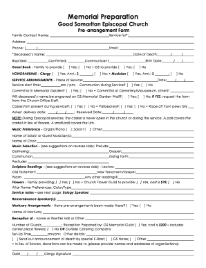 Fillable Online Memorial Preparation Fax Email Print - pdfFiller
