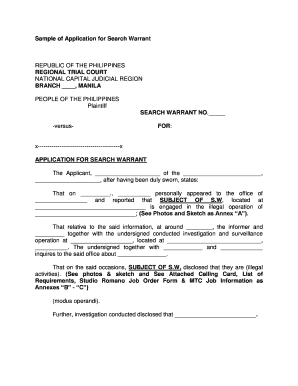 Fillable Online Sample of Application for Search Warrant Fax Email ...