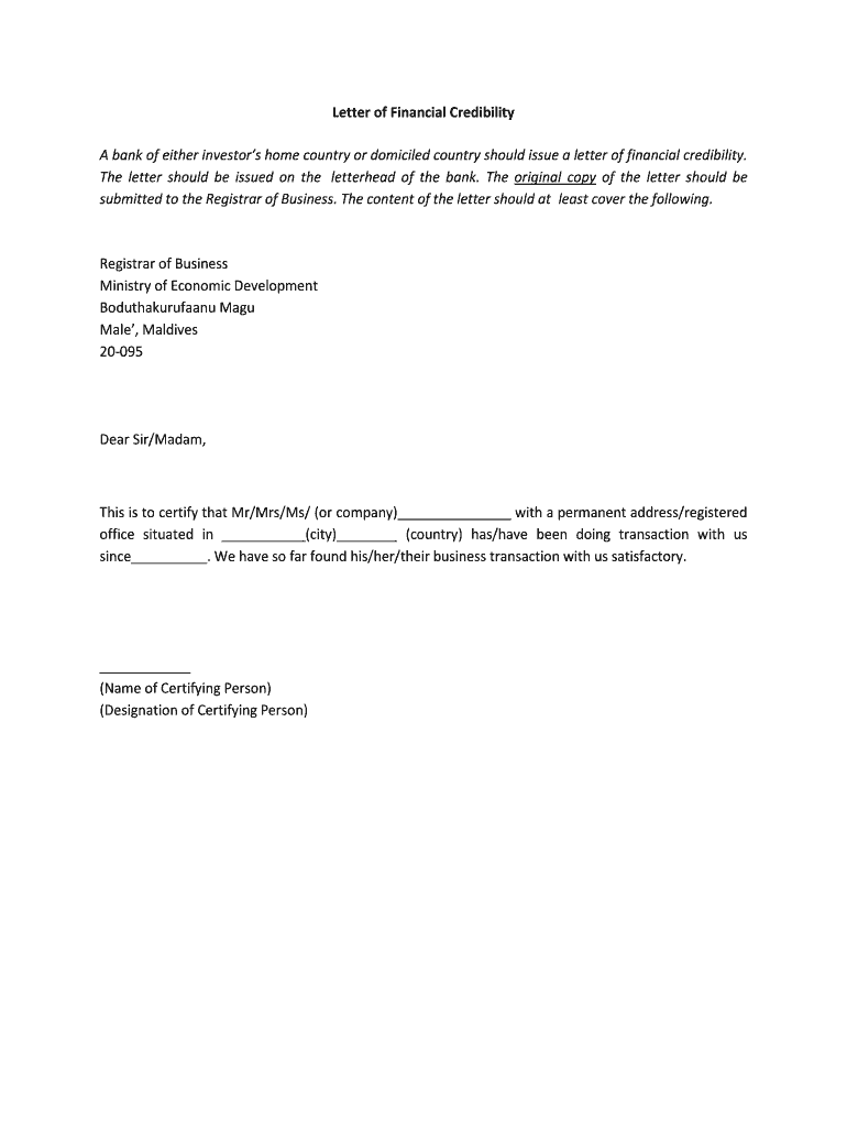 Fillable Online Letter of Financial Credibility Fax Email Print - pdfFiller