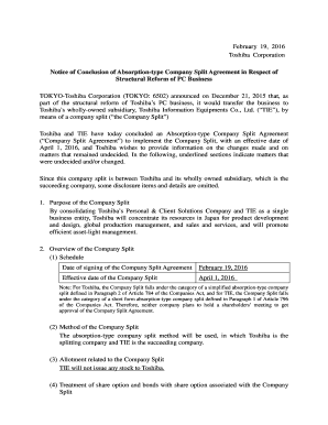 Fillable Online Notice of Conclusion of Absorption-type Company Split ...