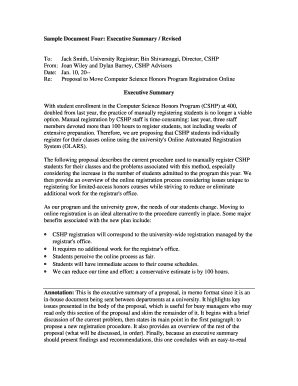 Fillable Online Sample Document Four: Executive Summary / Revised Fax ...
