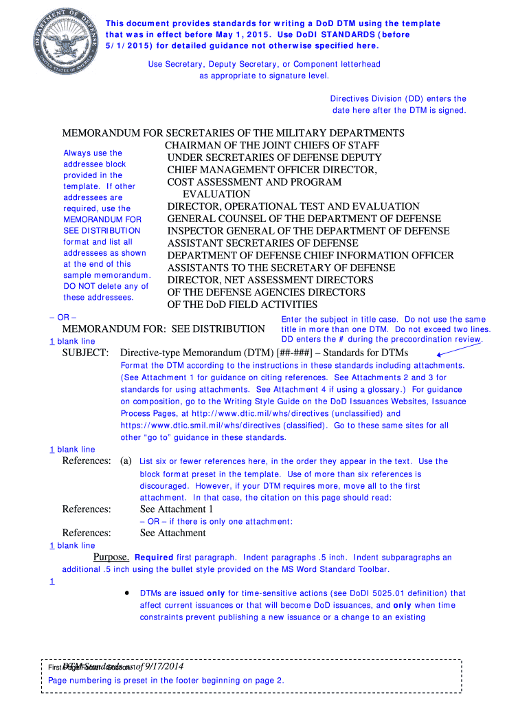 Fillable Online This document provides standards for writing a DoD DTM ...