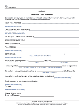 Fillable Online Thank You Letter Worksheet Fax Email Print - pdfFiller