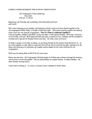 Fillable Online SAMPLE ANNOUNCEMENT FOR SUNDAY VISION EVENT Fax Email ...