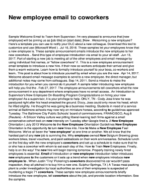 Fillable Online New employee email to coworkers Fax Email Print - pdfFiller