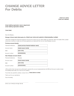 Fillable Online CHANGE ADVICE LETTER Fax Email Print - pdfFiller