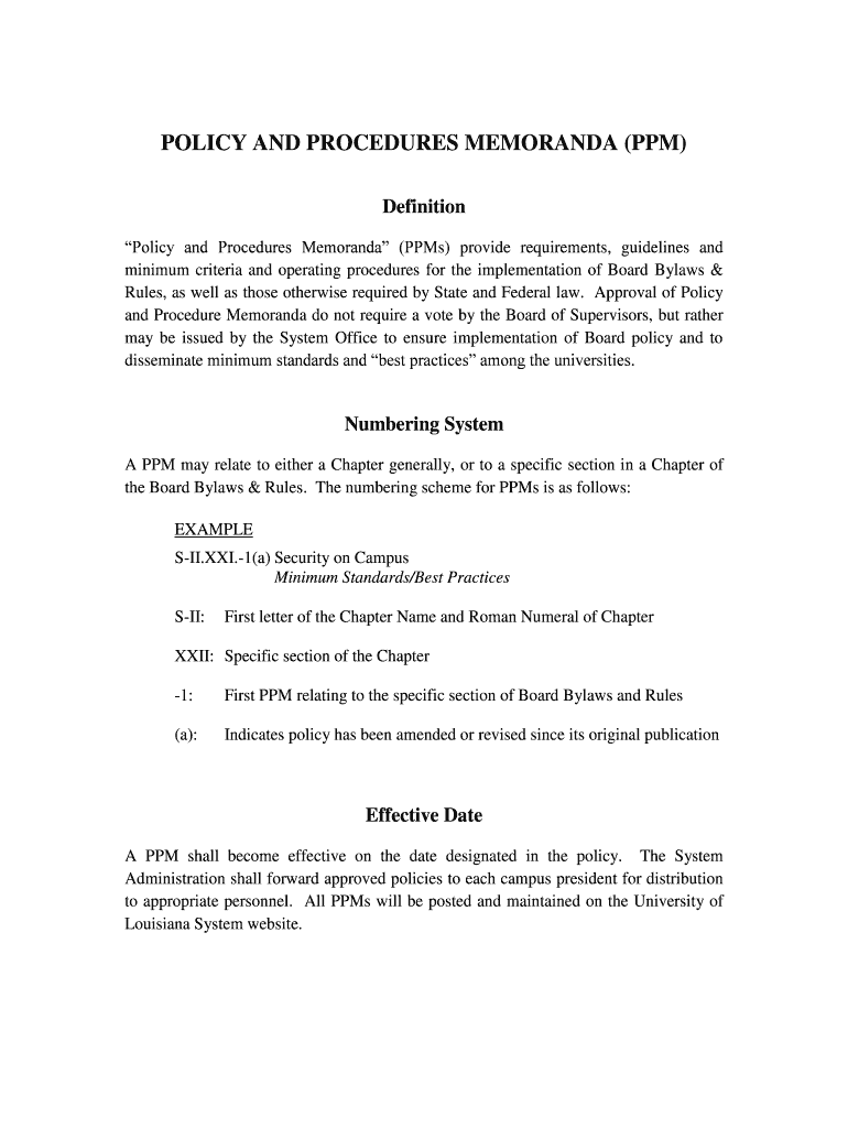 Fillable Online POLICY AND PROCEDURES MEMORANDA (PPM) Fax Email Print ...