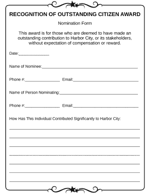Fillable Online RECOGNITION OF OUTSTANDING CITIZEN AWARD Fax Email ...