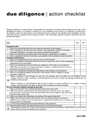 Fillable Online due diligence action checklist Fax Email Print - pdfFiller