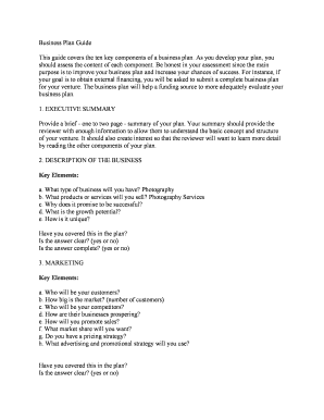 Fillable Online This guide covers the ten key components of a business ...
