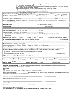 Fillable Online Mandatory Notice and Acknowledgement of Wage Rate and ...