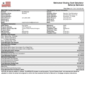 Fillable Online Estimated Closing Cost Calculator Fax Email Print ...