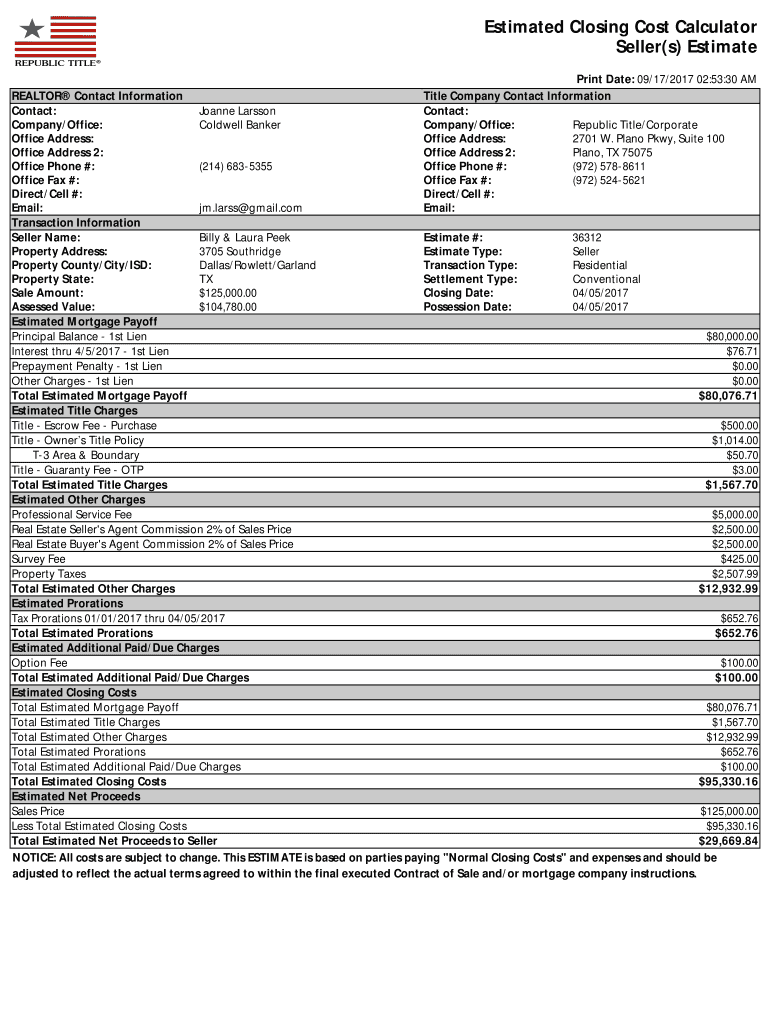 Fillable Online Seller(s) Estimate Fax Email Print - pdfFiller