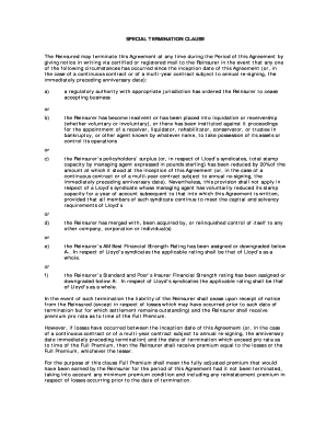 Fillable Online SPECIAL TERMINATION CLAUSE Fax Email Print - pdfFiller