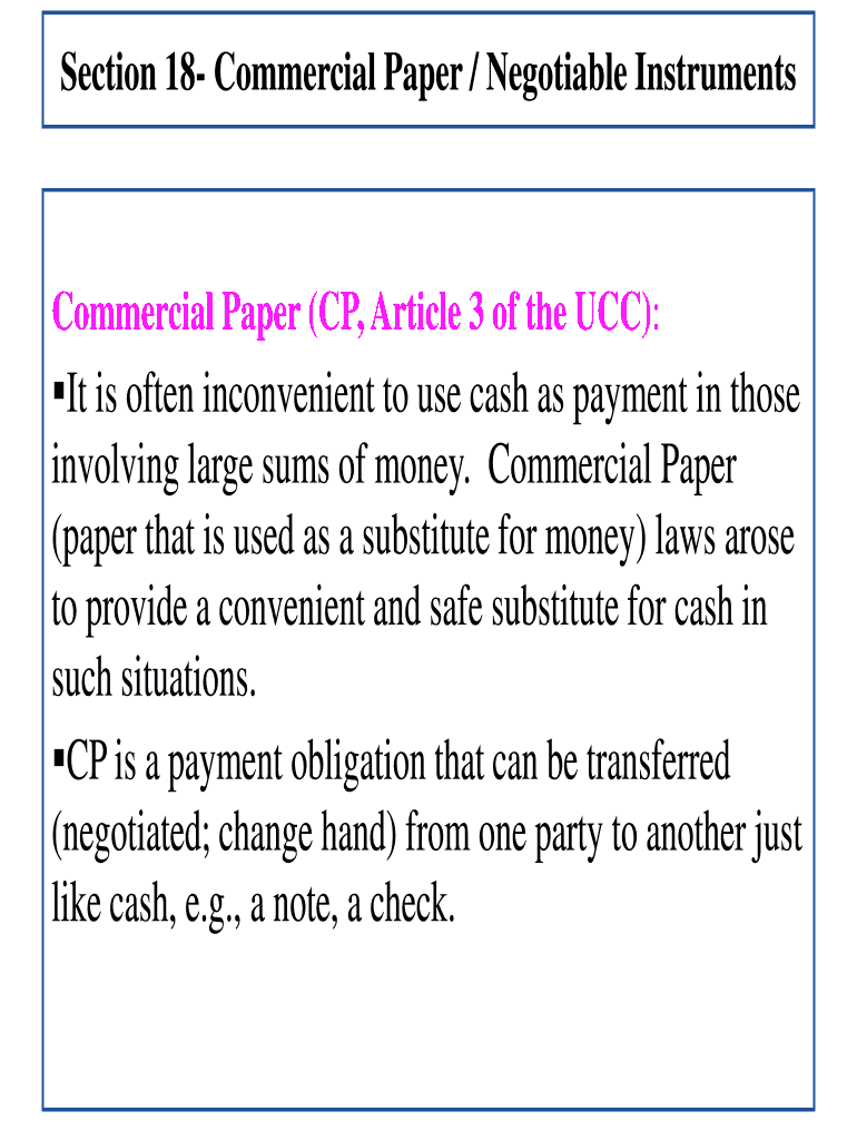 Fillable Online Section 18- Commercial Paper / Negotiable Instruments ...