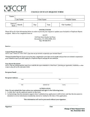 Fillable Online CHANGE OF STATE REQUEST FORM Fax Email Print - pdfFiller