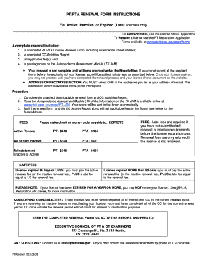 Fillable Online PT/PTA RENEWAL FORM INSTRUCTIONS Fax Email Print ...