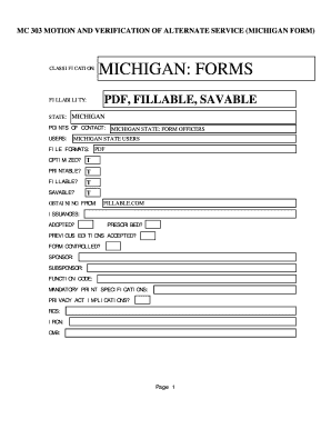 Fillable Online MC 303 MOTION AND VERIFICATION OF ALTERNATE SERVICE (MICHIGAN FORM) Fax Email ...