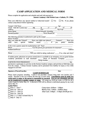 Fillable Online CAMP APPLICATION AND MEDICAL FORM Fax Email Print ...