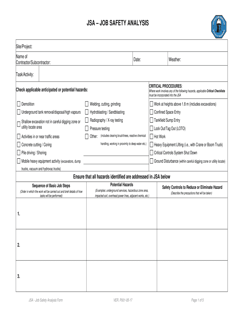 Fillable Online JSA JOB SAFETY ANALYSIS Fax Email Print - pdfFiller