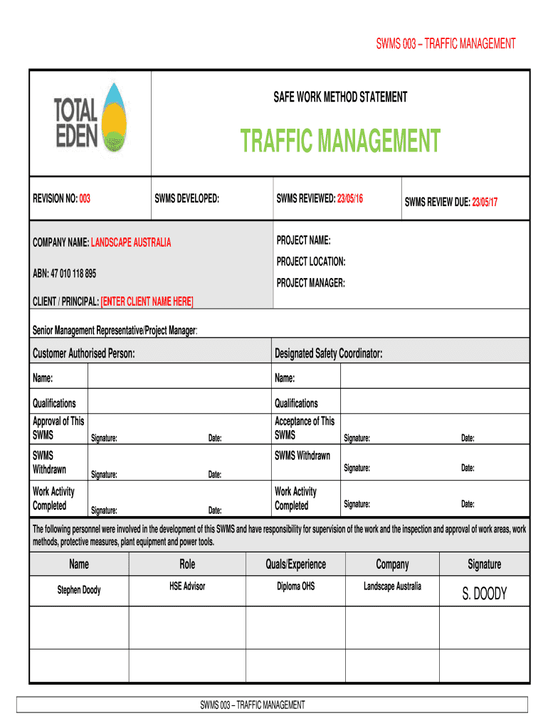 Fillable Online SWMS 003 TRAFFIC MANAGEMENT Fax Email Print - pdfFiller