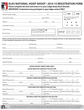 Fillable Online ELKS NATIONAL HOOP SHOOT 2014-15 REGISTRATION FORM Fax ...