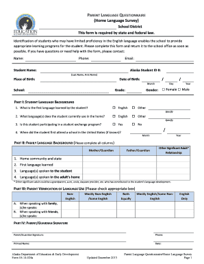 Fillable Online Parent Language Questionnaire in English Fax Email ...