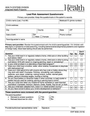 Fillable Online Lead Risk Assessment Questionnaire Fax Email Print ...