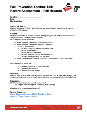 Fillable Online Fall Prevention Toolbox Talk Fax Email Print - pdfFiller