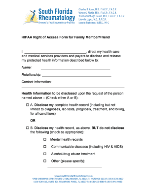 Fillable Online HIPAA Right of Access Form for Family Member/Friend Fax ...