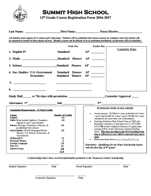 Fillable Online 12th Grade Course Registration Form 2016-2017 Fax Email ...