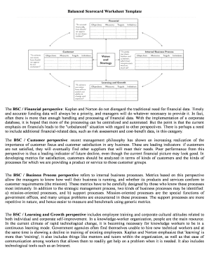 Fillable Online Balanced Scorecard Worksheet Template Fax Email Print ...
