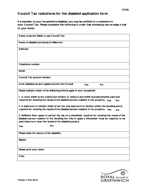 Fillable Online Council Tax reductions for the disabled application ...