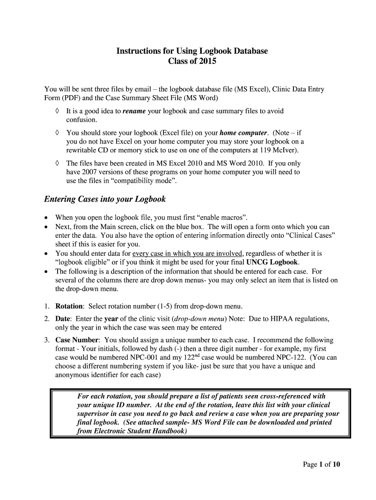 Fillable Online Instructions for Using Logbook Database Fax Email Print ...